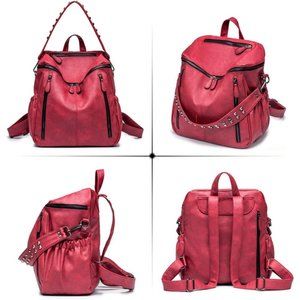 Bags | Women Pu Leather Backpack Purse Convertible Ladies Fashion Red ...